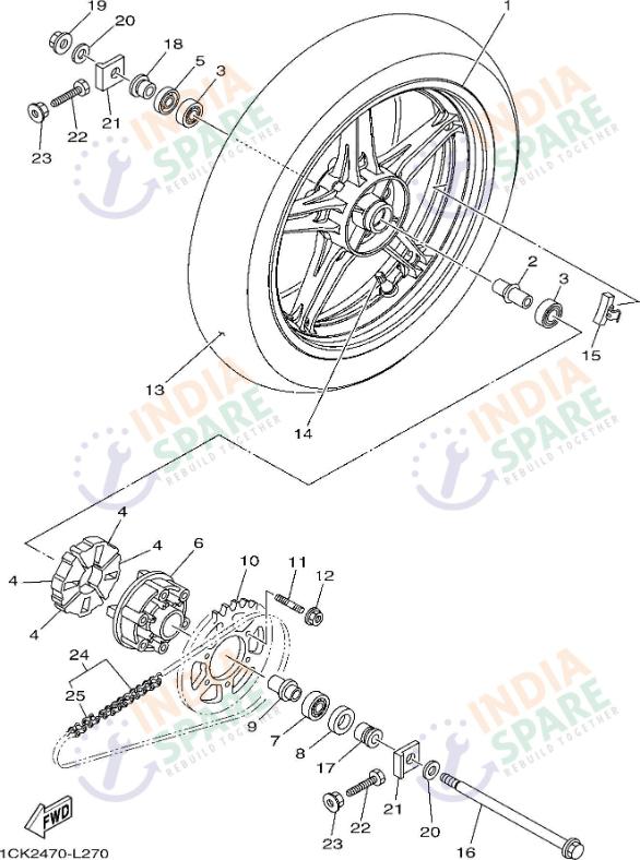 Yamaha R15 V2 2FB3 Rr Wheel | IndiaSpare